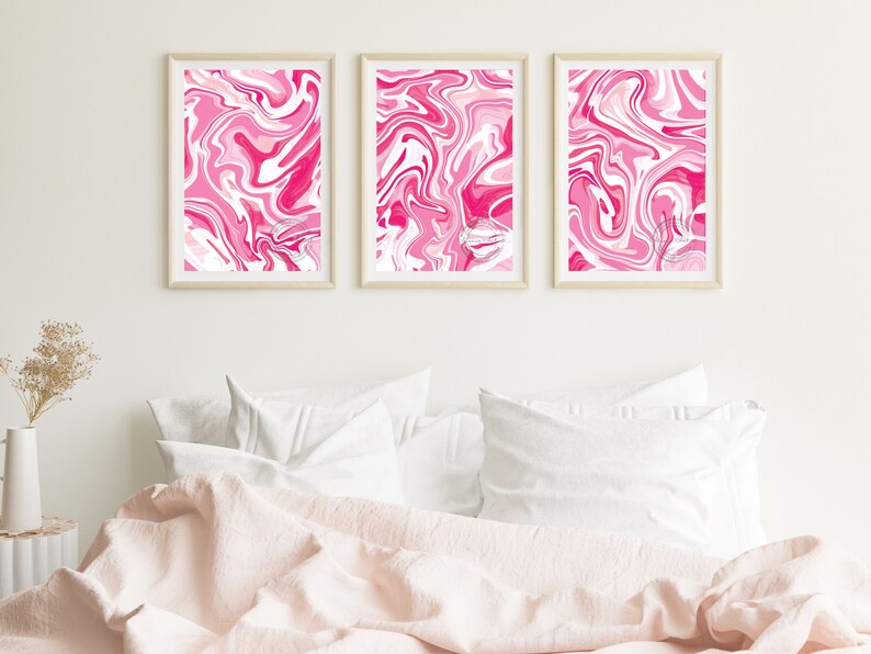 Preppy Wall Art Set of 3, Preppy Room Decor Set of 3, Preppy Paintings ...