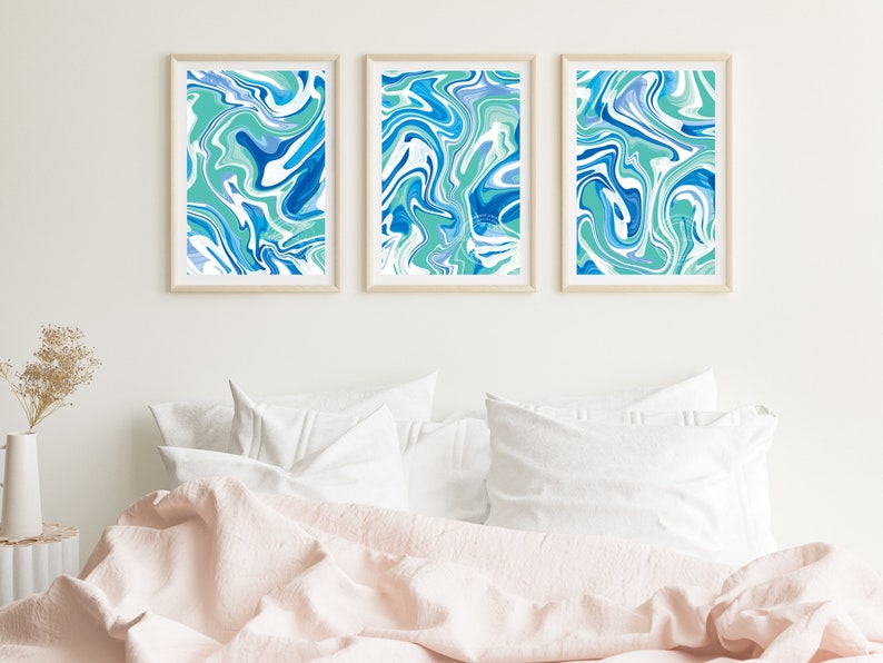 Preppy Wall Art Blue Set of 3, Preppy Room Decor Set of 3 Blue, Dorm ...