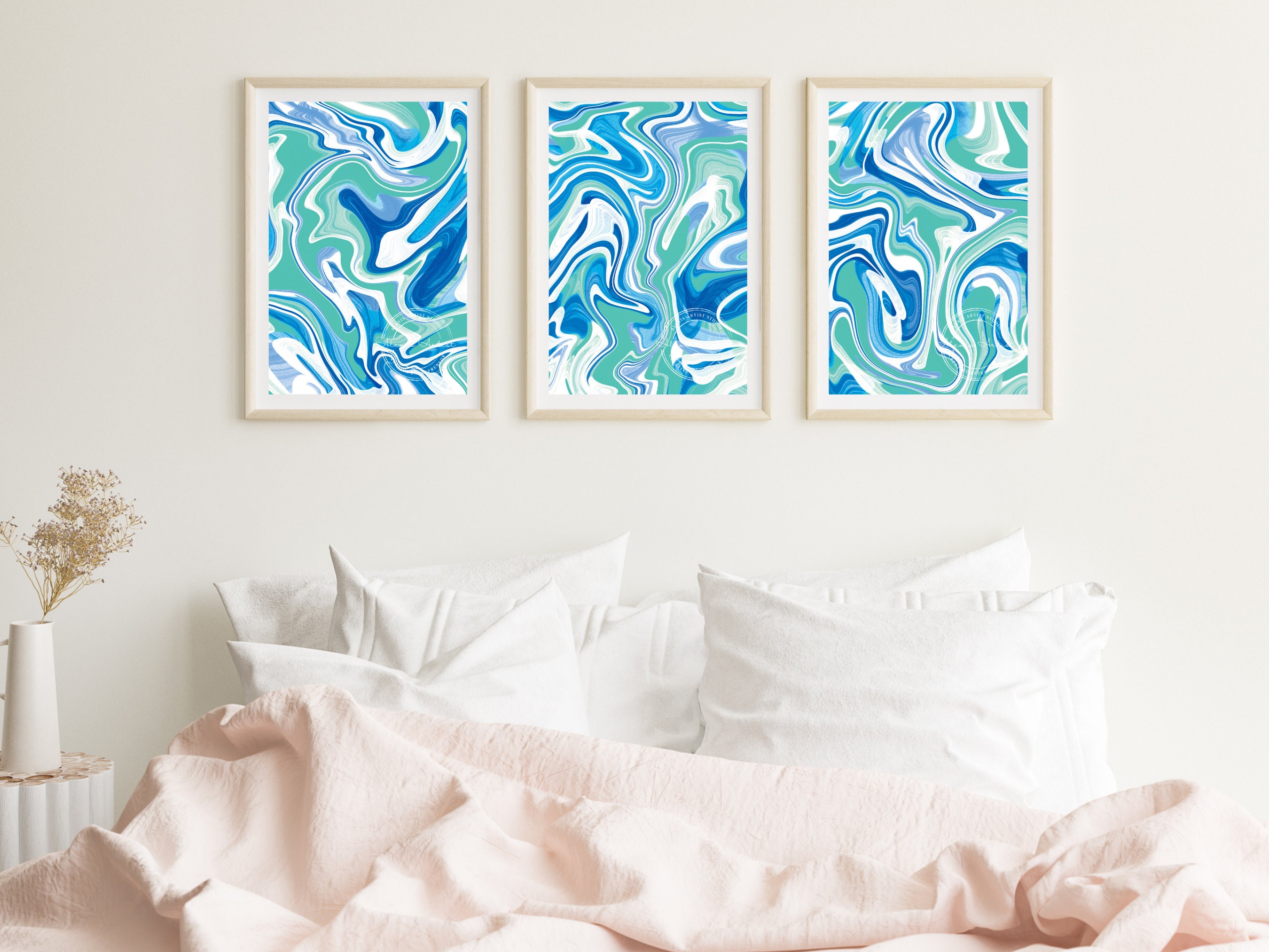 Preppy Wall Art Blue Set of 3, Preppy Room Decor Set of 3 Blue, Dorm ...
