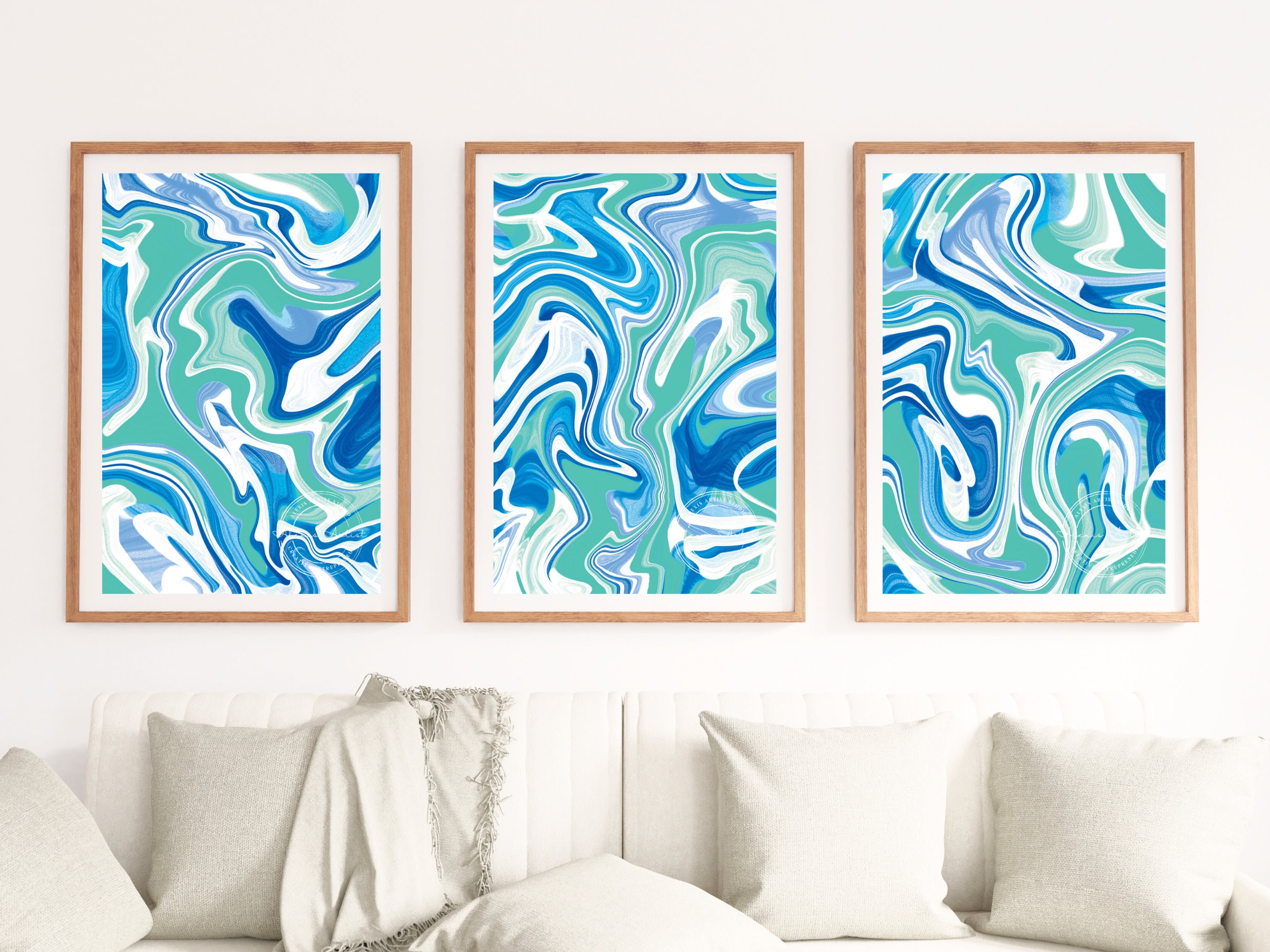 Preppy Wall Art Blue Set of 3, Preppy Room Decor Set of 3 Blue, Dorm ...