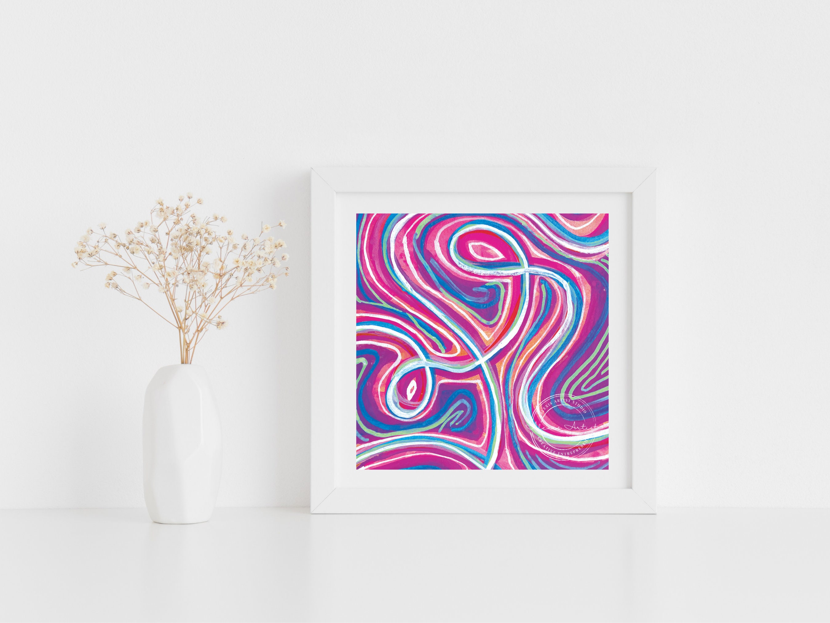 Preppy Wall Art, Preppy Paintings, Hot Pink Wall Art, Pink Square ...