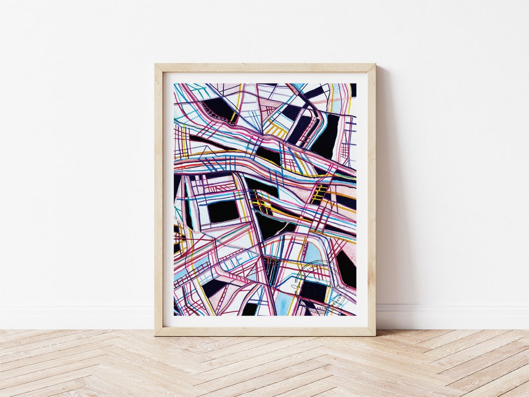 Printable Abstract Art, Map Wall Art, Digital Download Art, Modern Line ...