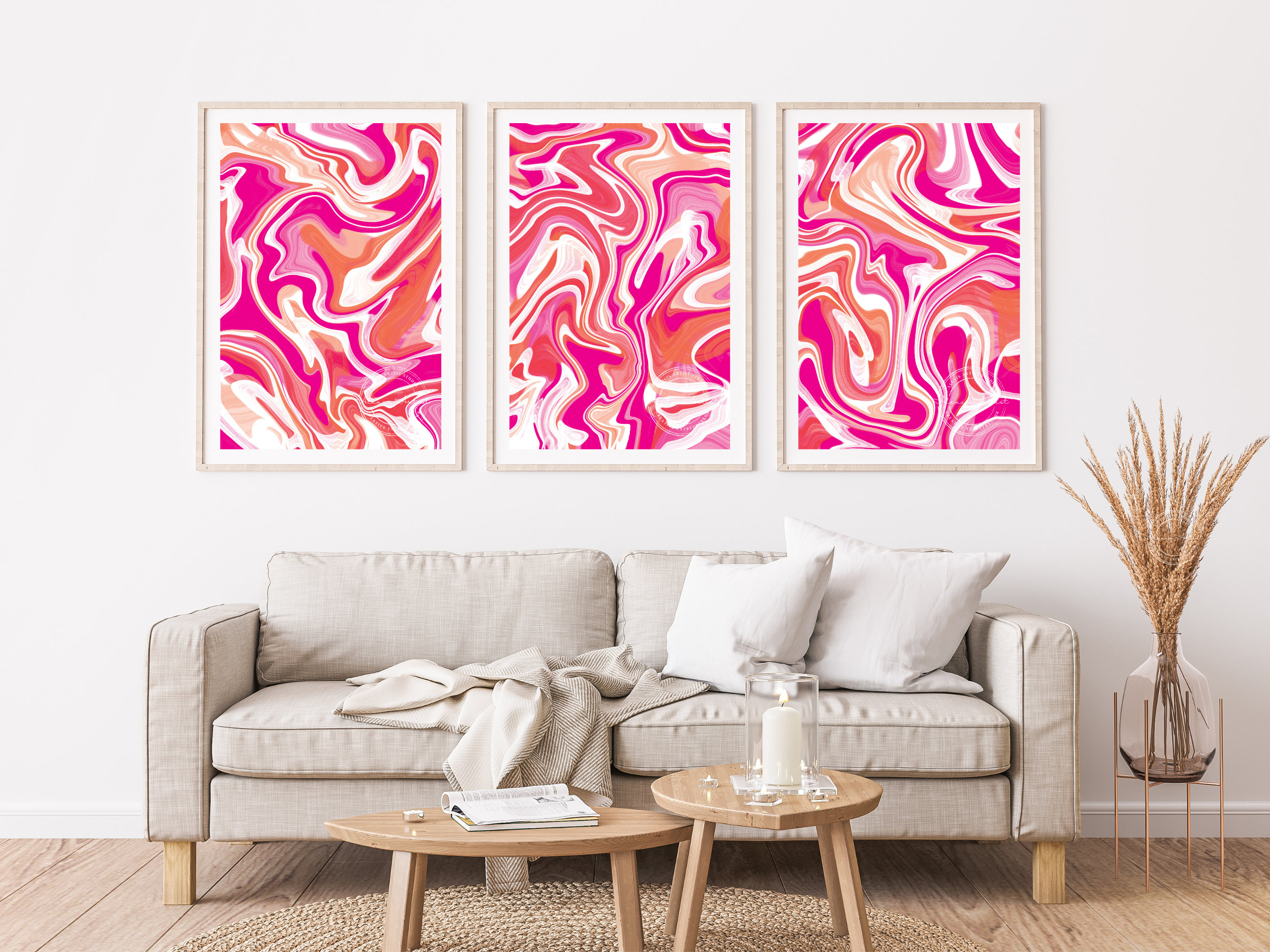 Preppy Wall Art Set of 3, Preppy Room Decor Set of 3, Preppy Paintings ...