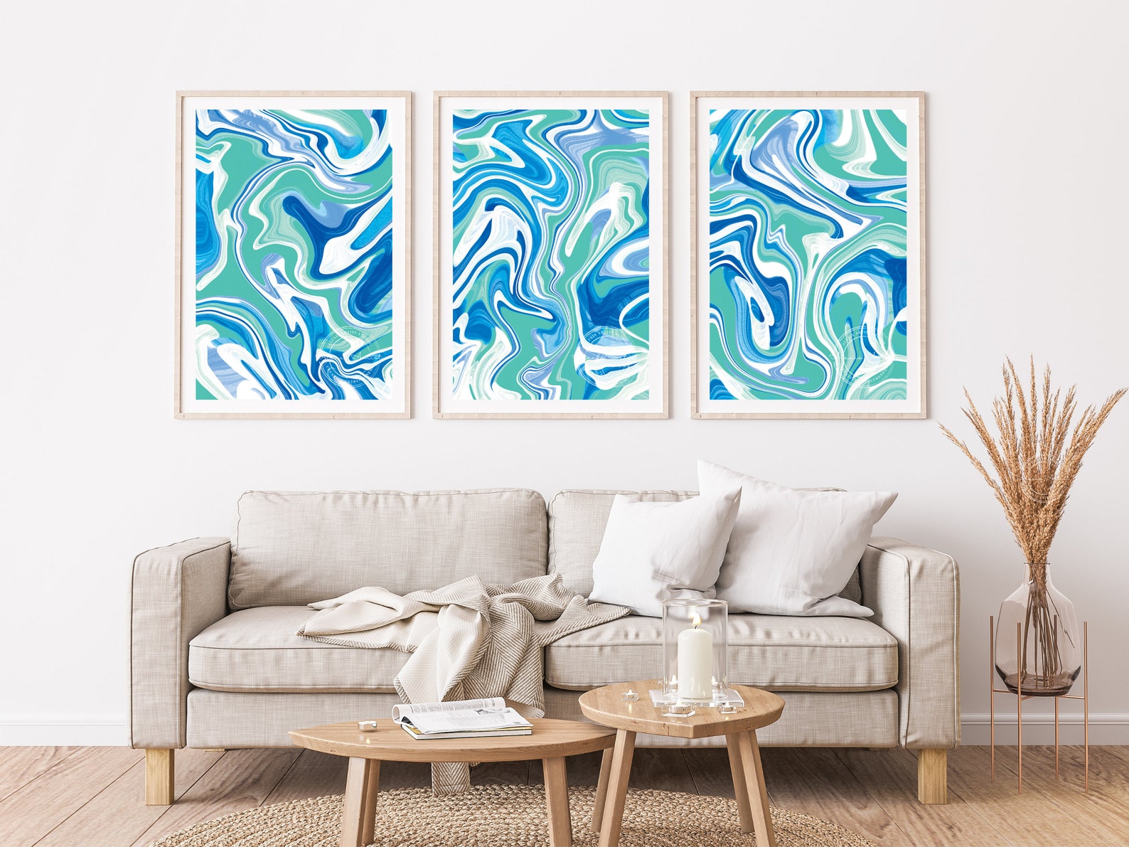 Preppy Wall Art Blue Set of 3, Preppy Room Decor Set of 3 Blue, Dorm ...
