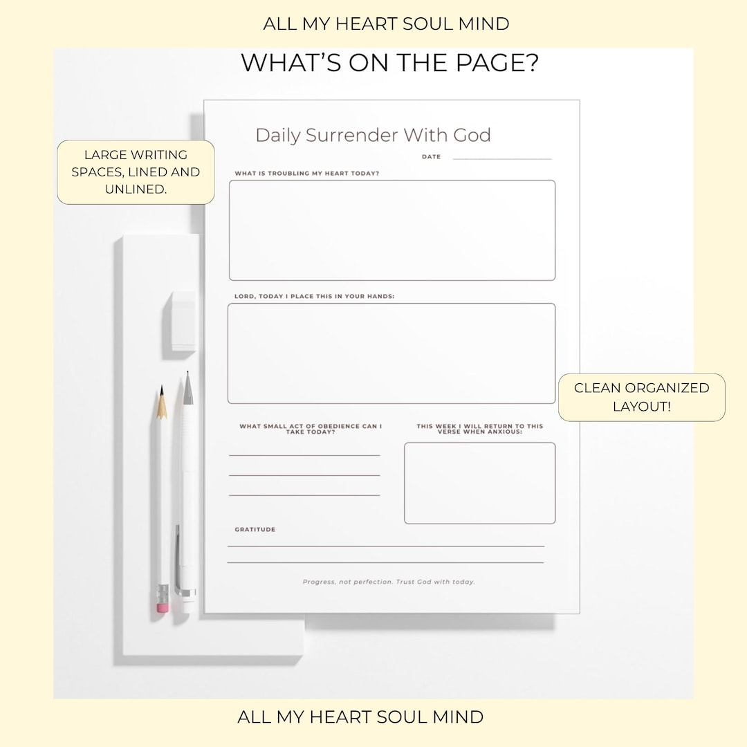 Daily Surrender With God Printable, Christian Prayer and Reflection ...
