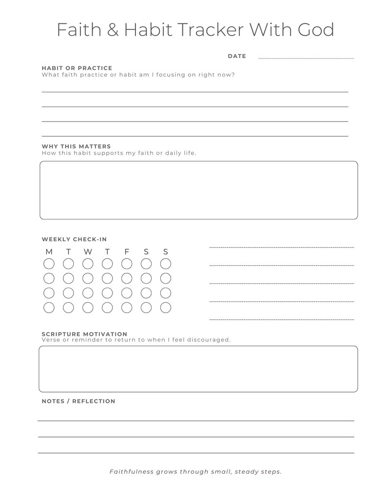 Faith & Habit Tracker Printable, Christian Habit Worksheet, Scripture ...