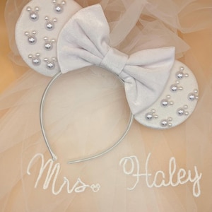 Personalized Bridal Mickey Mouse Ears With Veil | Custom Bride Ears ...