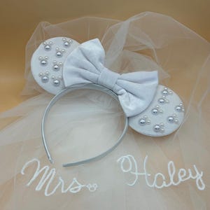 Personalized Bridal Mickey Mouse Ears With Veil | Custom Bride Ears ...