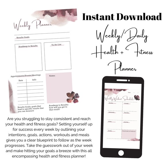 Weekly/daily Health and Fitness Planner | Etsy
