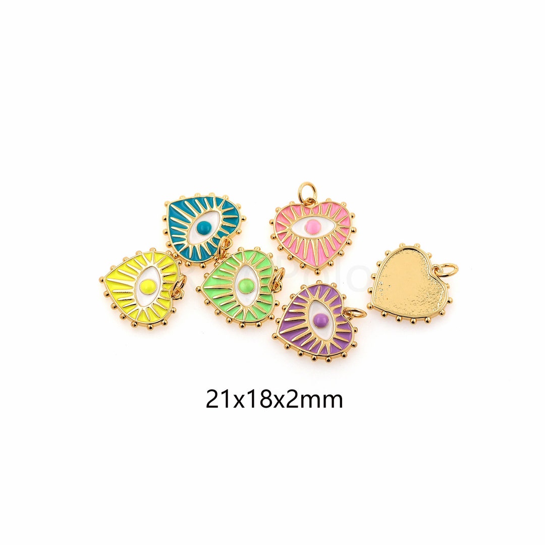 5pcs 18K Gold Filled Evil Eye Pendant,enamel Heart Evil Eye Charm,diy ...