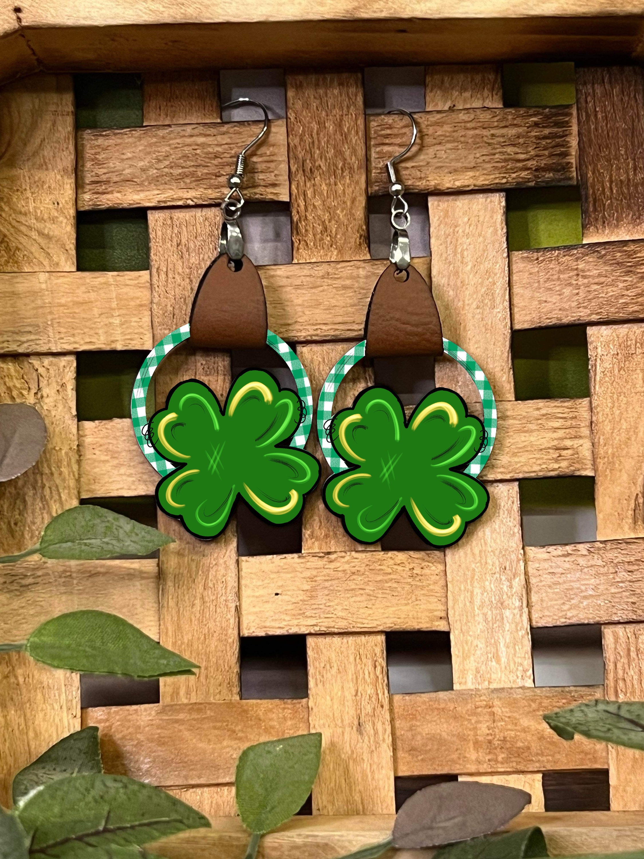 MDF - Clover With Leather Earrings Bundle - Shamrock - St. Patrick's ...