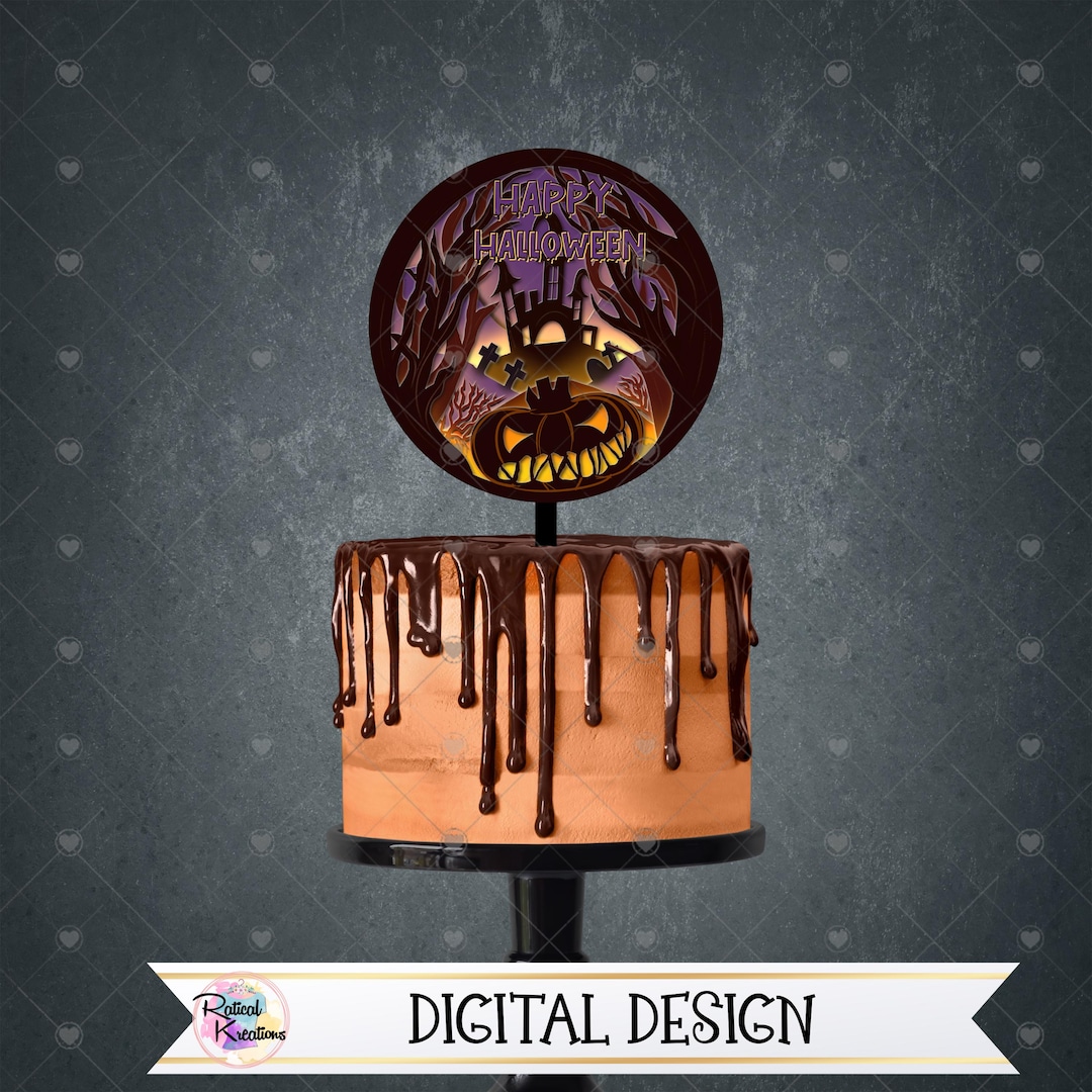 Halloween Round Cake Topper, Sublimation Digital Design, DIGITAL DESIGN ...