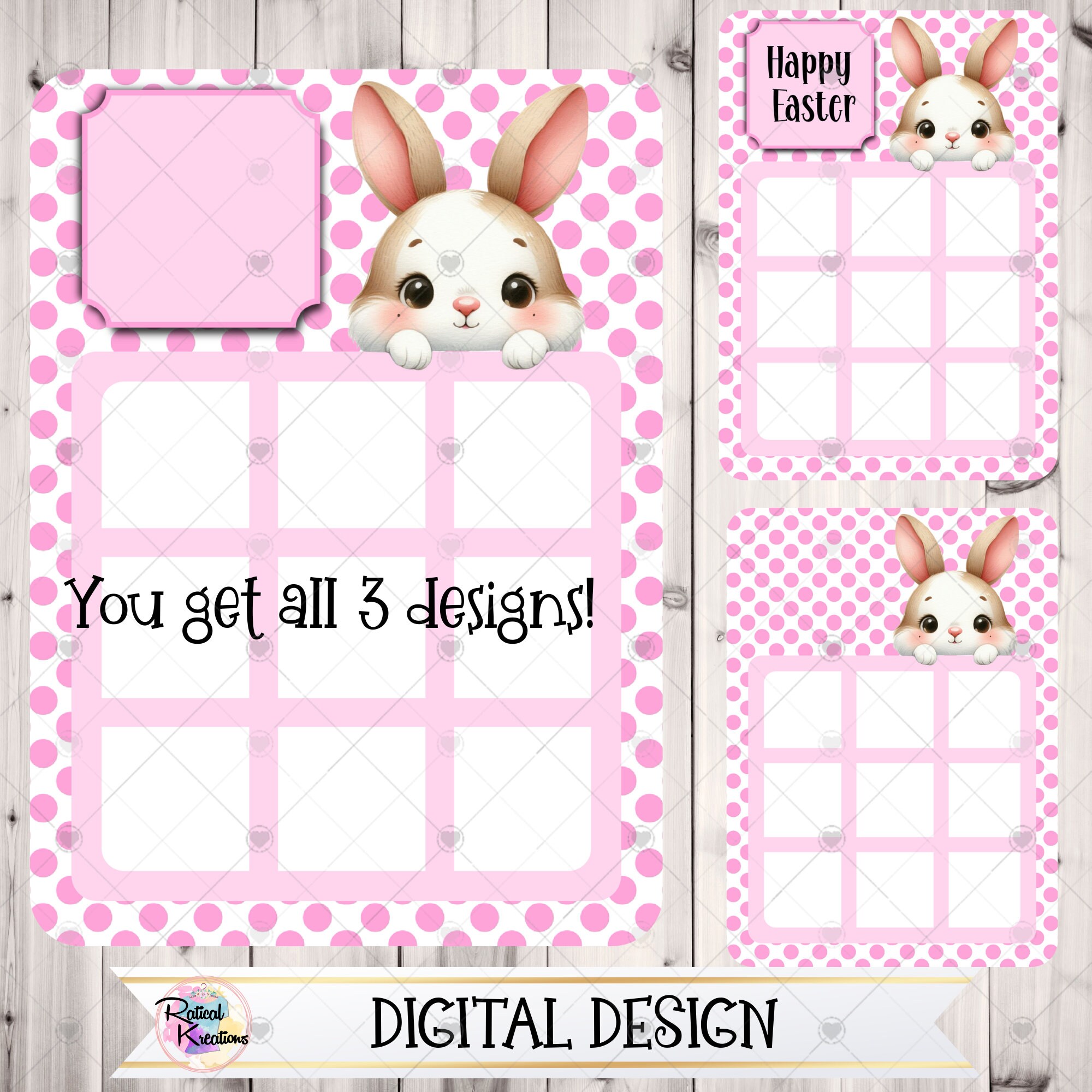 Peeping Bunny Tic Tac Toe- Easter - PINK DOT- Sublimation Design ...