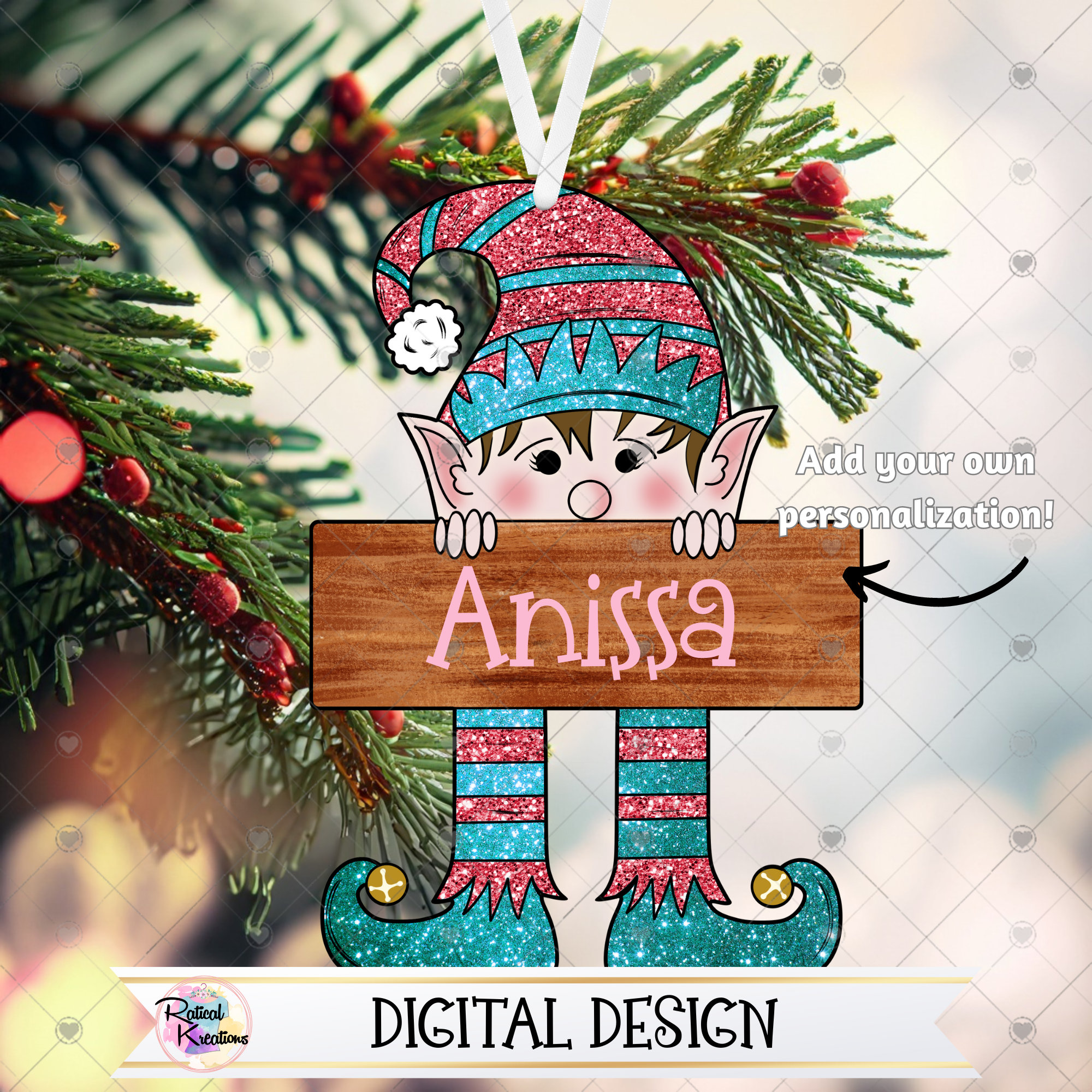 Elf Sign-pink & Blue Glitter - Sublimation Design Download, Ornament ...