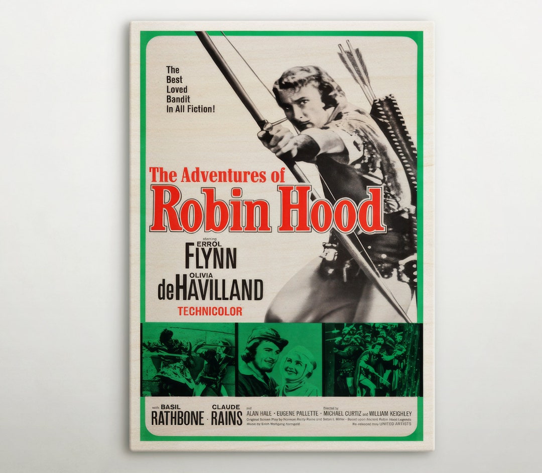 The Adventures of Robin Hood American Wooden Poster, Iconic Vintage ...
