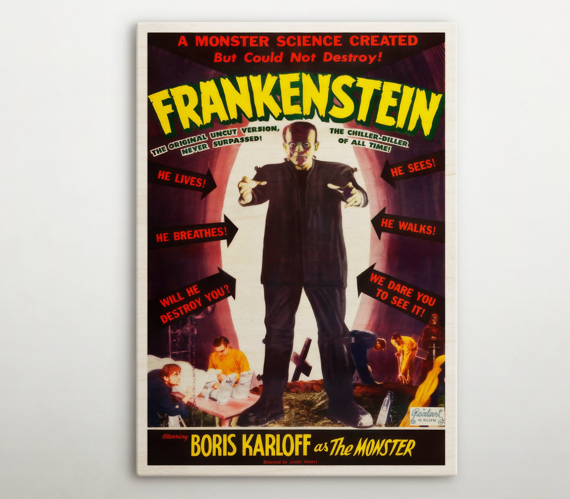 Frankenstein American Wooden Poster, Classic Movie Wall Art of This ...