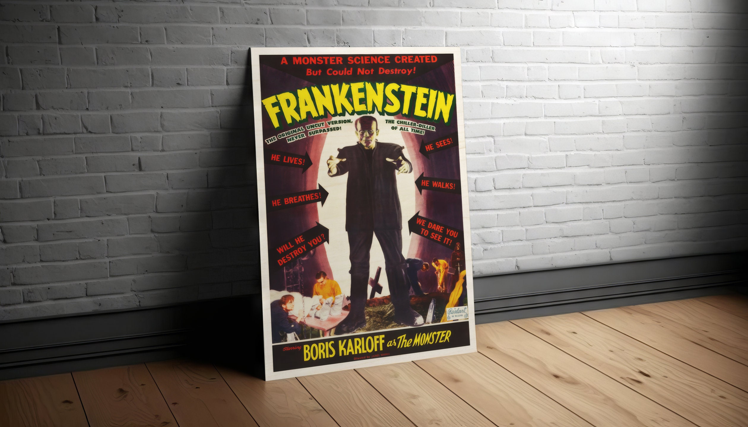 Frankenstein American Wooden Poster, Classic Movie Wall Art of This ...