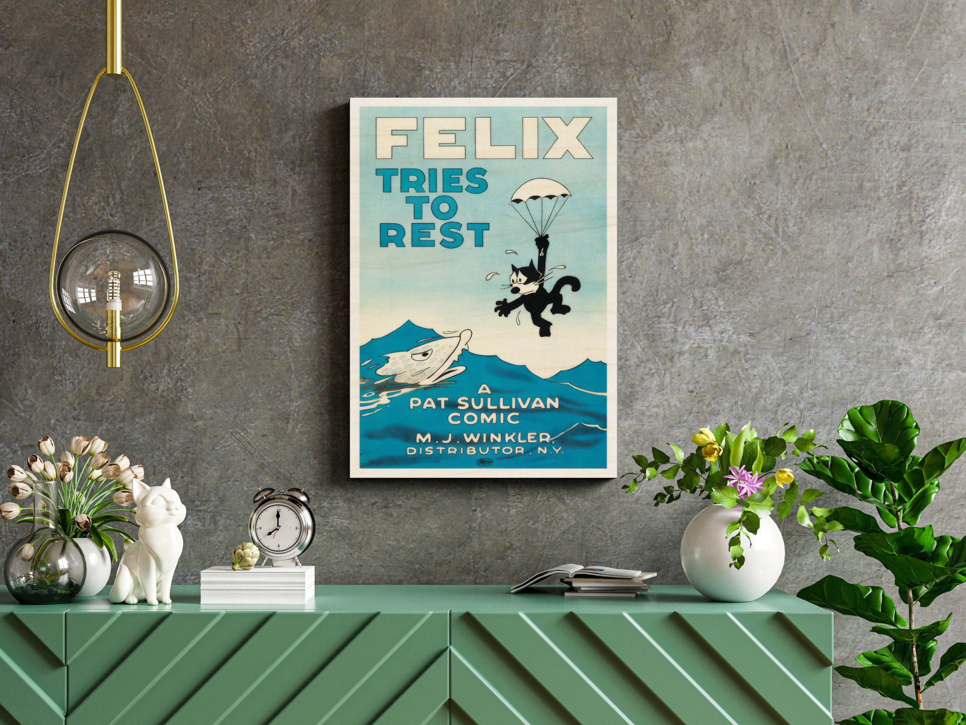 Felix the Cat American Wooden Poster, Unique Wall Art of This Cinema ...