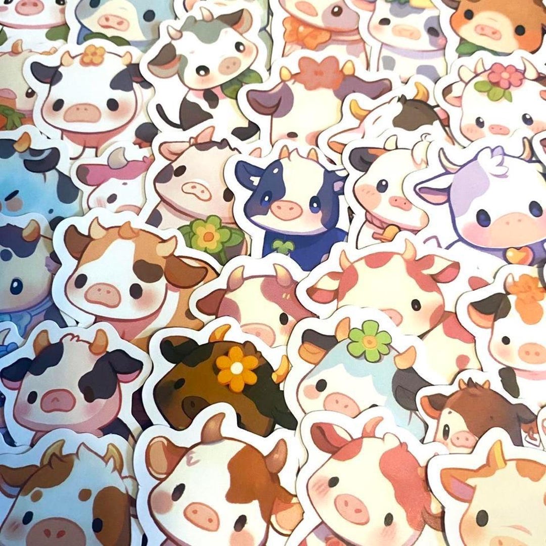 Cute Cow Sticker Pack Set of 5 Random Cartoon Farm Animal Pastel ...