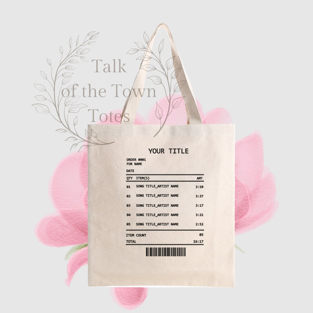 Music Receipt Song Receipt Custom Large Cotton Tote Makes a - Etsy