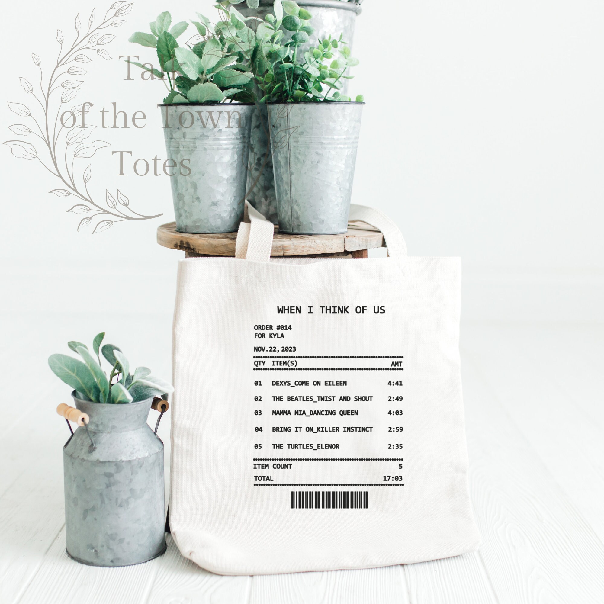 Music Receipt, Song Receipt Custom Large Cotton Tote Makes a Great ...