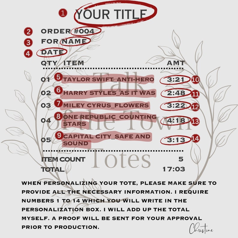 Music Receipt, Song Receipt Custom Large Cotton Tote Makes a Great ...