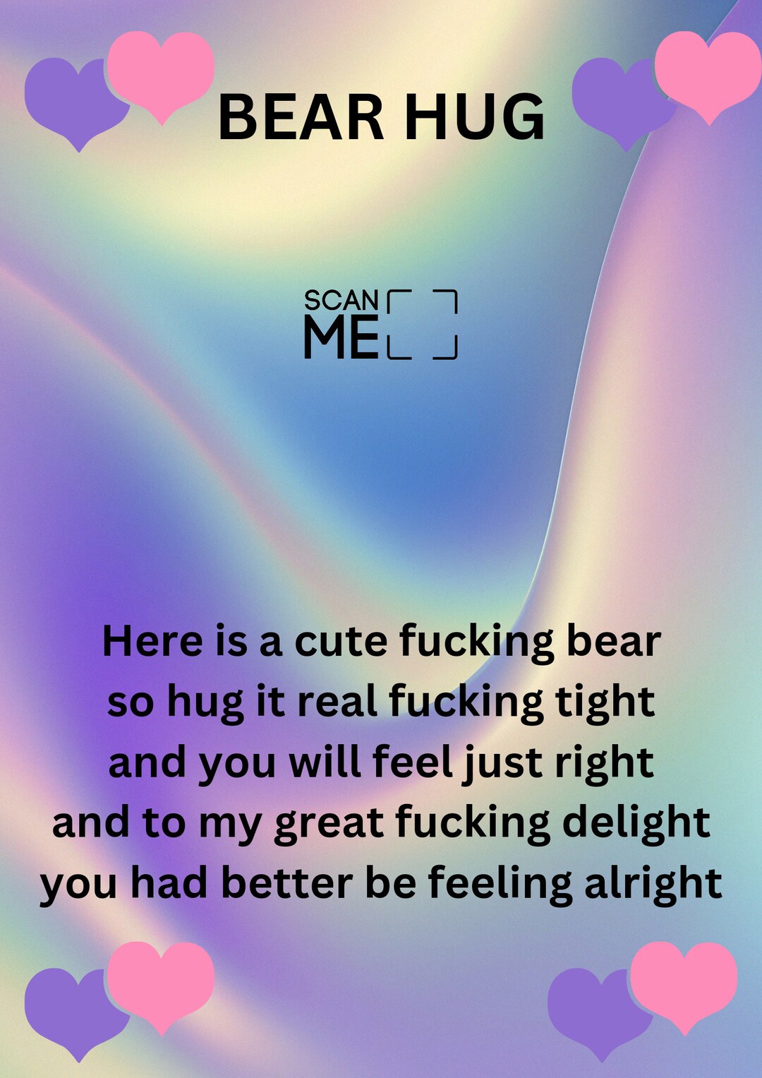 Rude Funny Pocket Bear Hug Card. Bear Hug Card Template. Cricut Bear ...