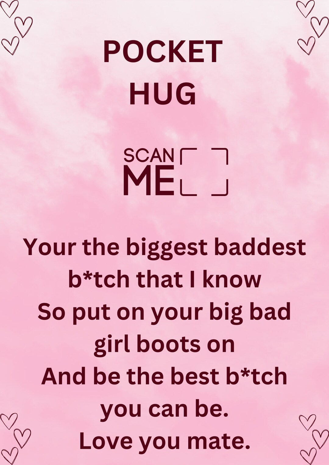 Rude Funny Pocket Hug Card. Emotional Hug Card. Digital Download ...