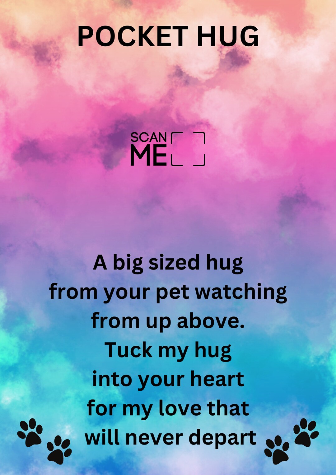 Pet Loss Pocket Hug Card. Memorial Pocket Hug Card. Pet Pocket Hug Card ...