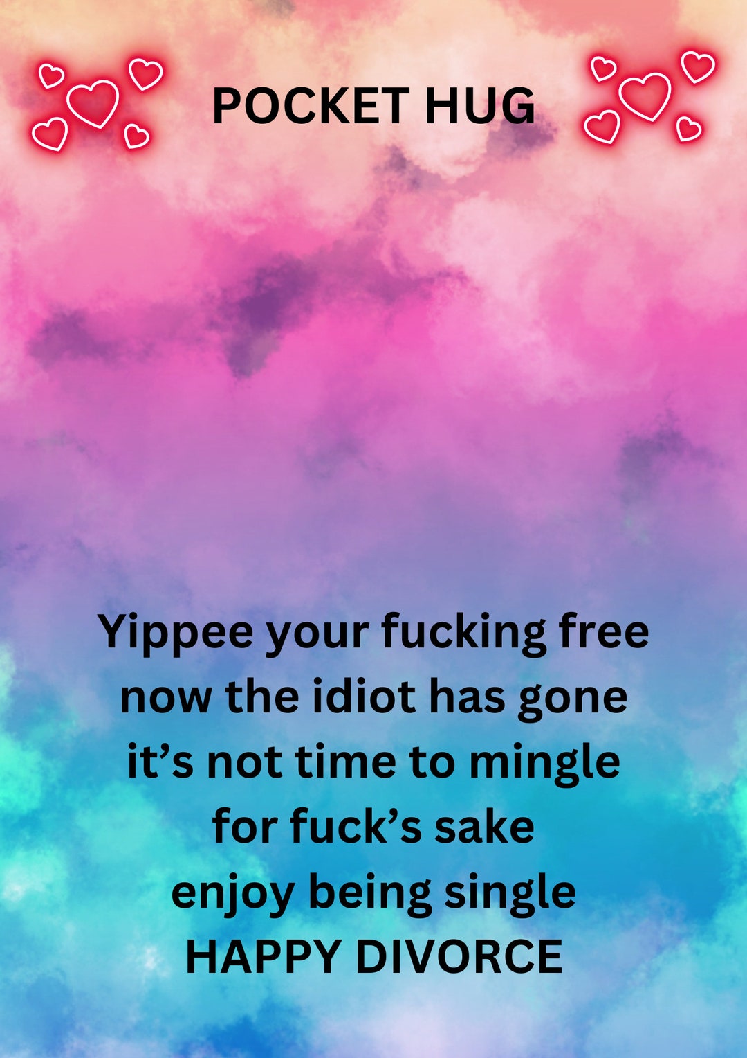 Funny Divorce Pocket Hug Card. Rude Pocket Hug Card. Divorce Pocket Hug ...