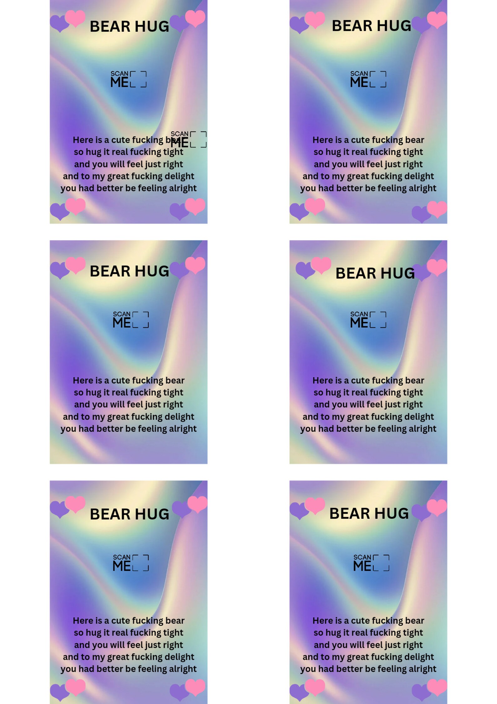 Rude Funny Pocket Bear Hug Card. Bear Hug Card Template. Cricut Bear ...