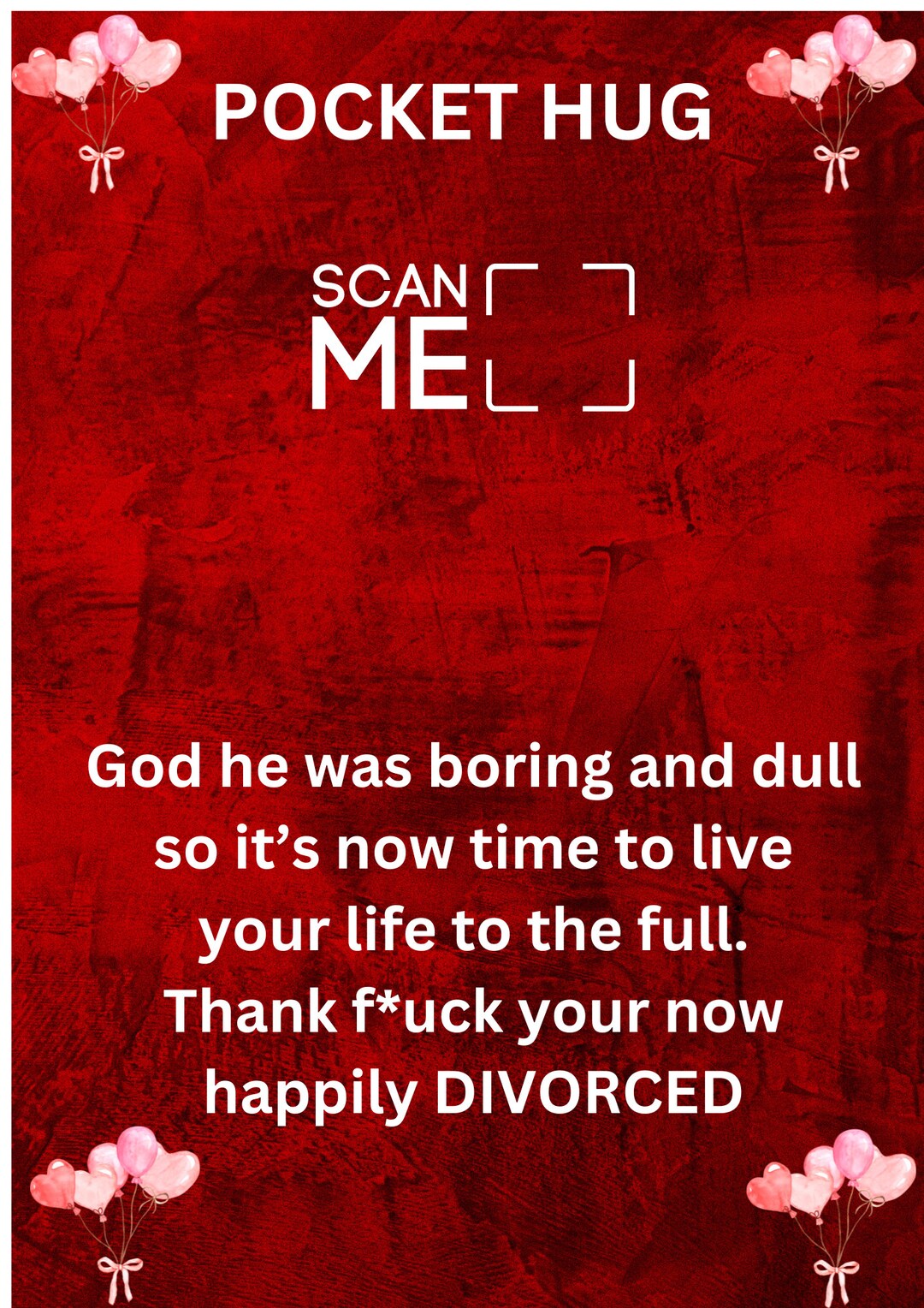 Rude Funny Divorced Pocket Hug Card. Pocket Hug Template. Emotional Hug ...