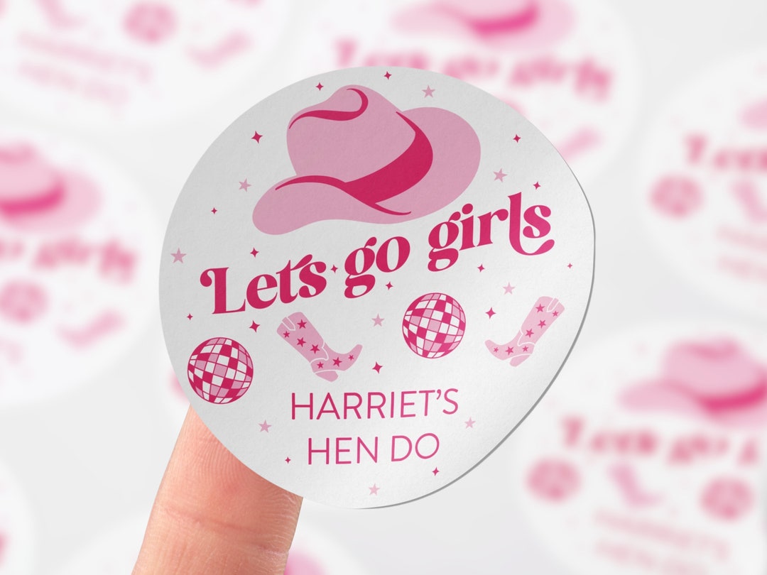 Personalised Hen Do Stickers, Cowboy Disco Pink Theme Custom Hen Party ...