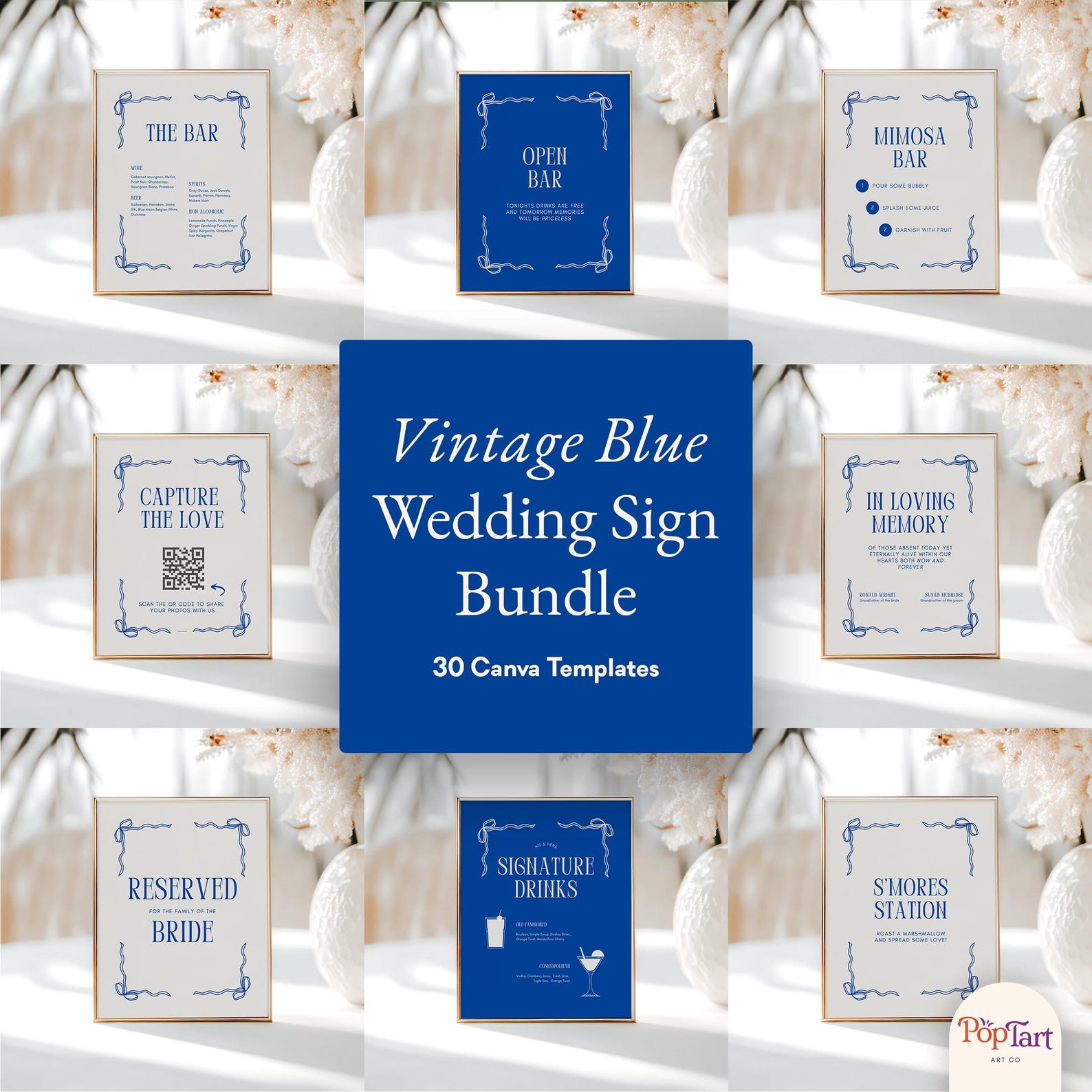 Vintage Blue Wedding Sign Templates: Editable Canva Bundle (digital ...
