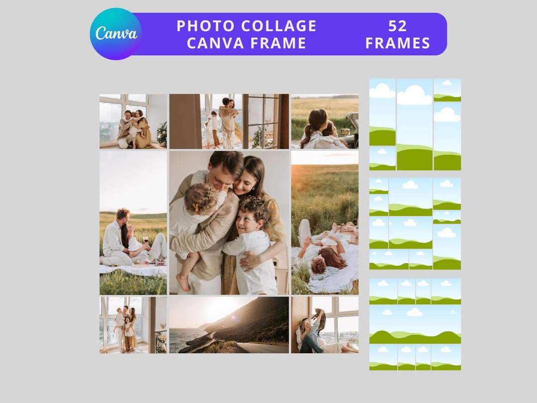 52 Photo Collage Template Canva Frame, Easy Drag and Drop, Editable ...