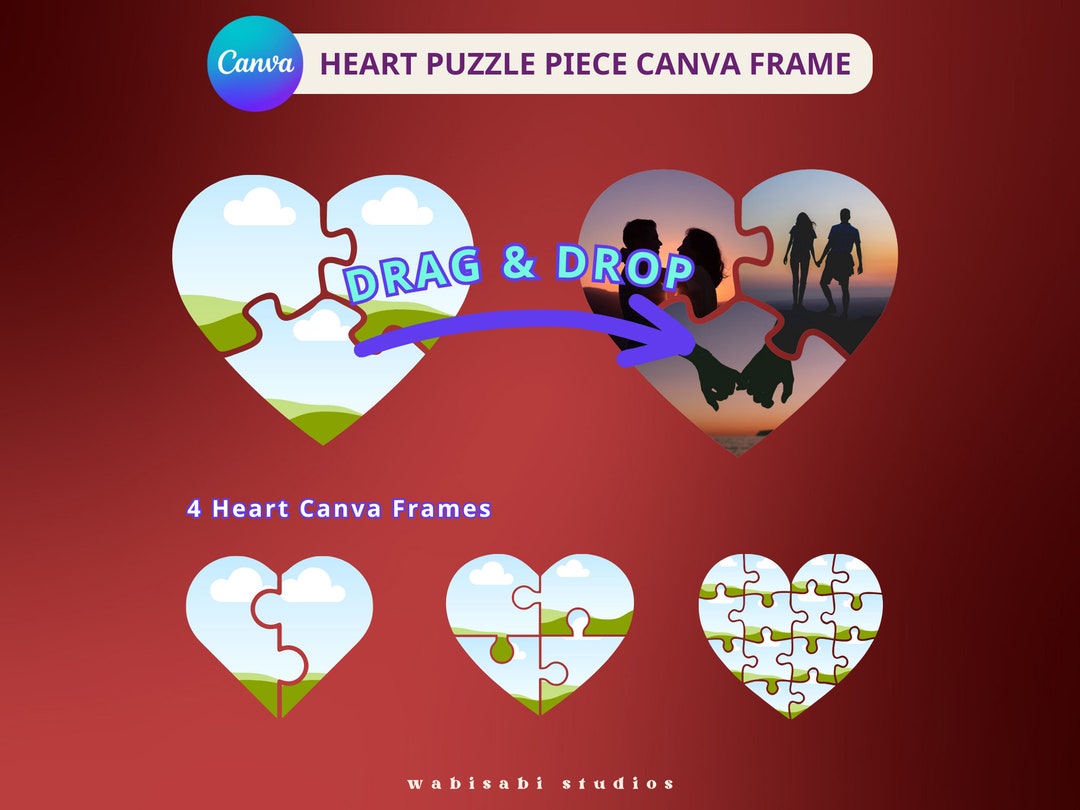 Heart Puzzle Piece Photo, Editable Template, Easy Drag and Drop, Canva ...