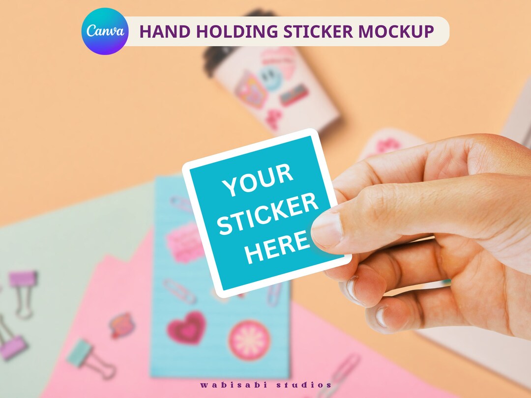 Male Hand Holding Sticker Mockup, Editable Template, With Realistic ...