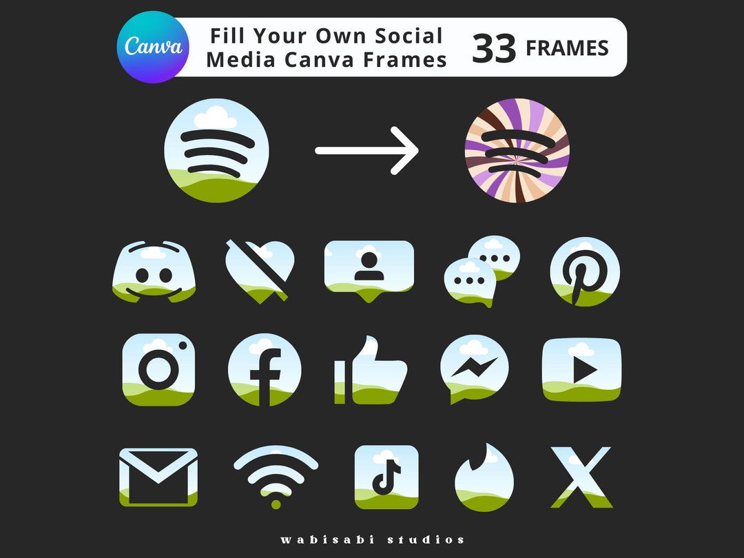 CREATE YOUR OWN Social Media Icons, Canva Frames Bundle, Social Media Template & Media Marketing ...