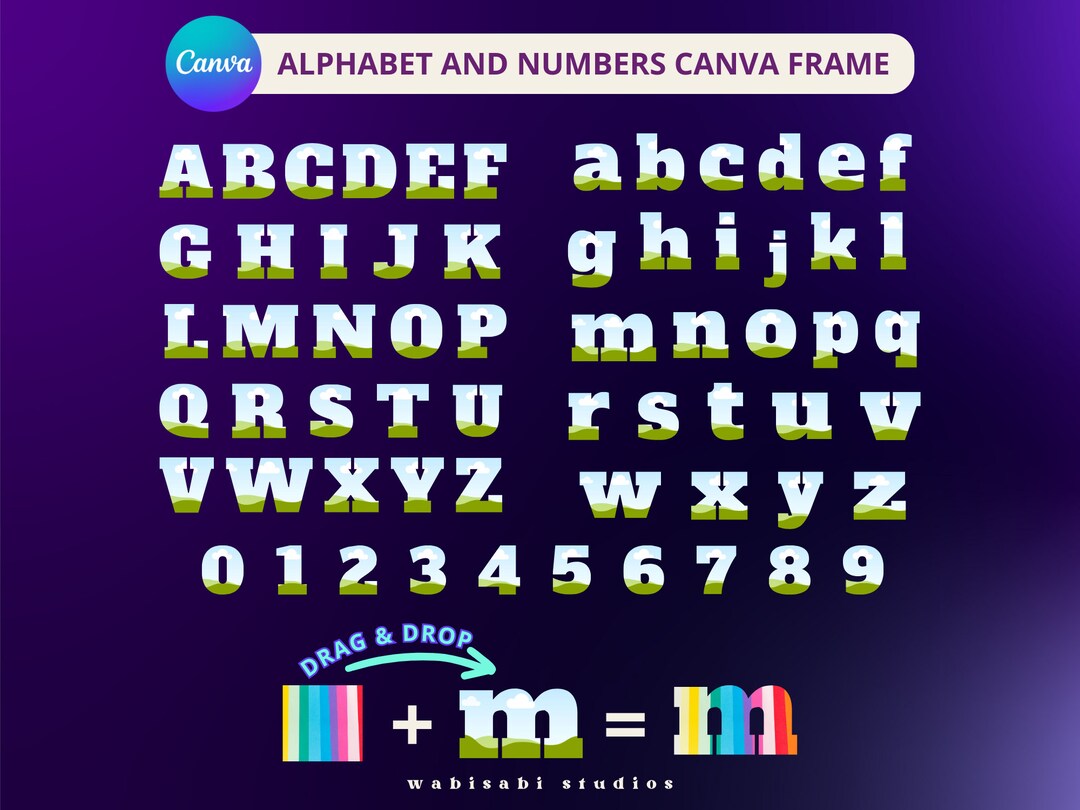 Alphabet Canva Frame, Letters and Numbers, Lowercase Uppercase, Easy ...
