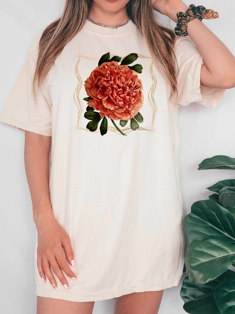 Comfort Colors Peony Flower Shirt, Botanical Cottagecore Aesthetic Tee ...