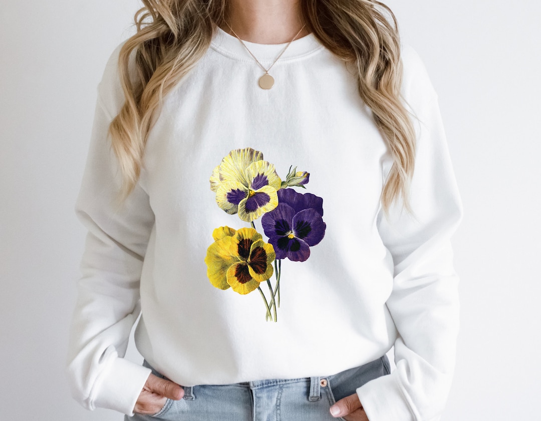 Pansy Wildflower Sweatshirt, Botanical Vintage Pansy Flowers Sweater ...