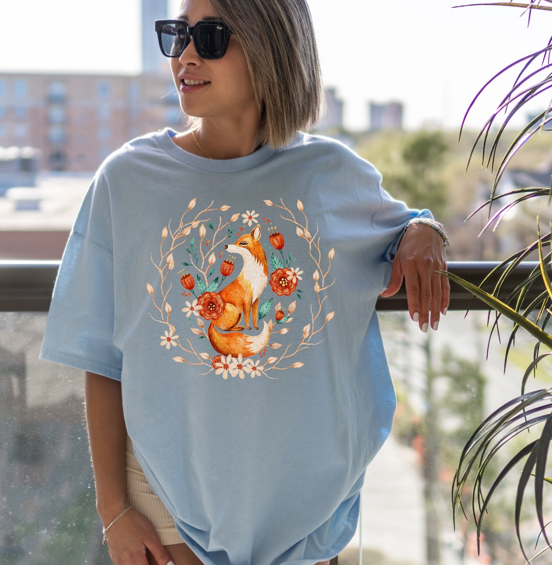 Fox Shirt, Floral Botanical Forestcore Cottagecore Fox T-shirt, Folk ...