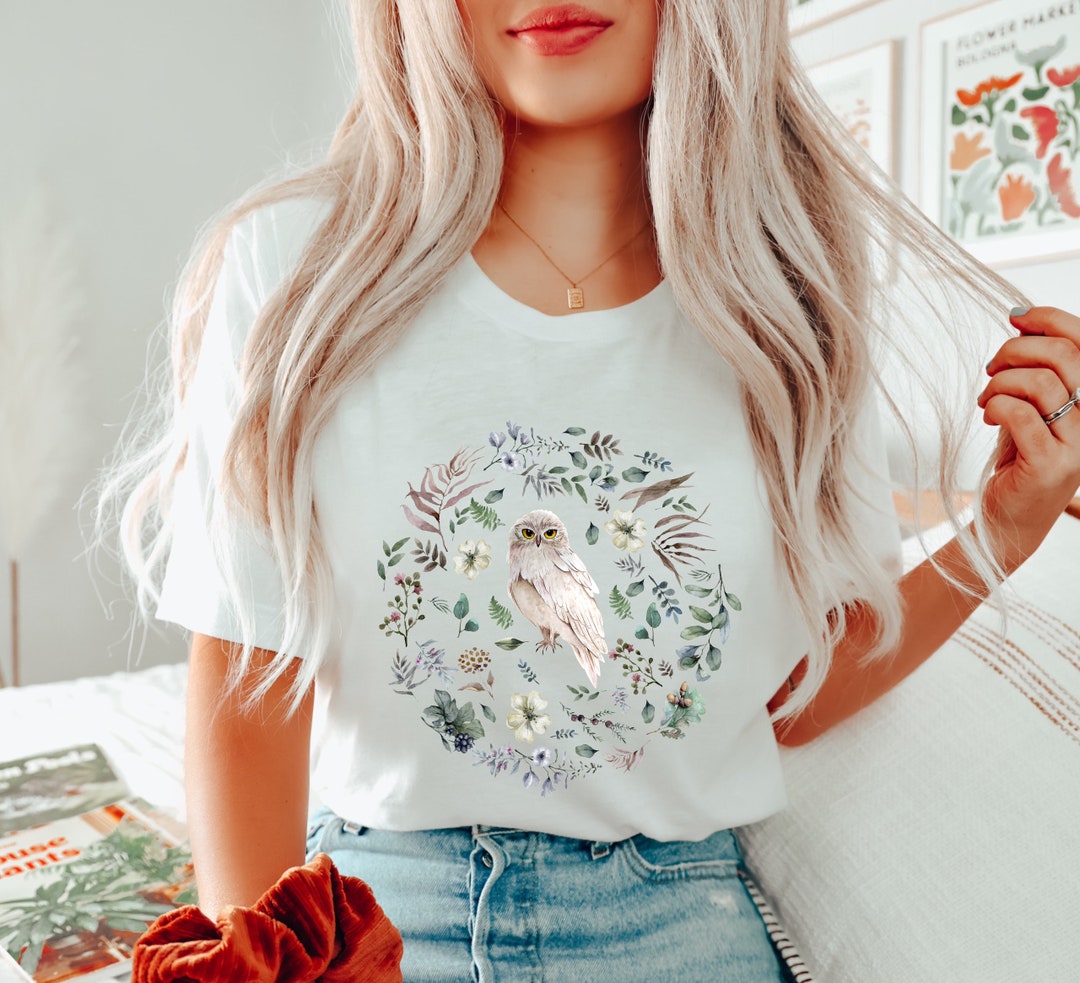 Owl Shirt, Floral Botanical Mystical Owl T-shirt, Botanical Forest ...