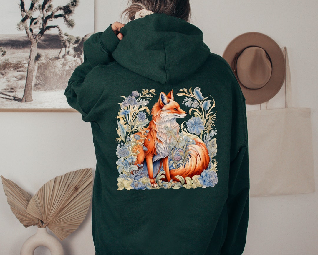 Fox Hoodie, Vintage Cottagecore Fox Sweater, Floral Botanical Forest ...