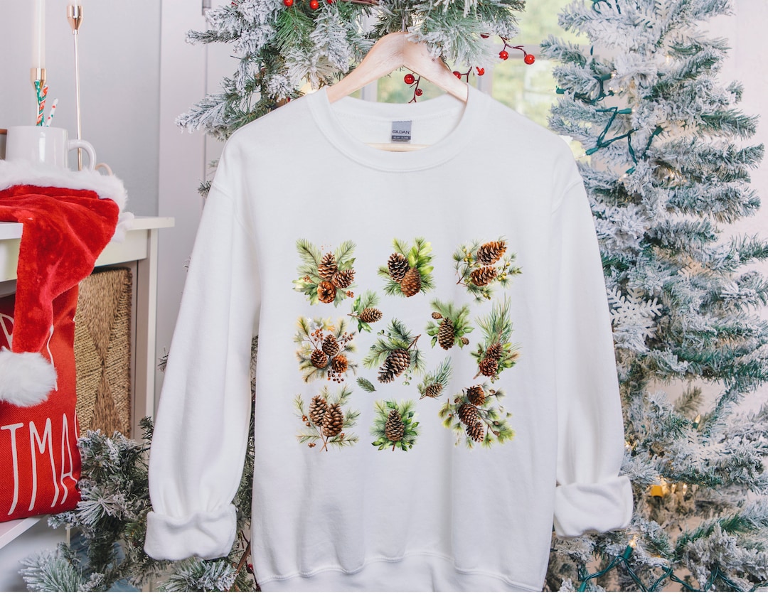 Pinecone Pine Tree Sweatshirt, Botanical Cottagecore Pine Tree Sweater ...