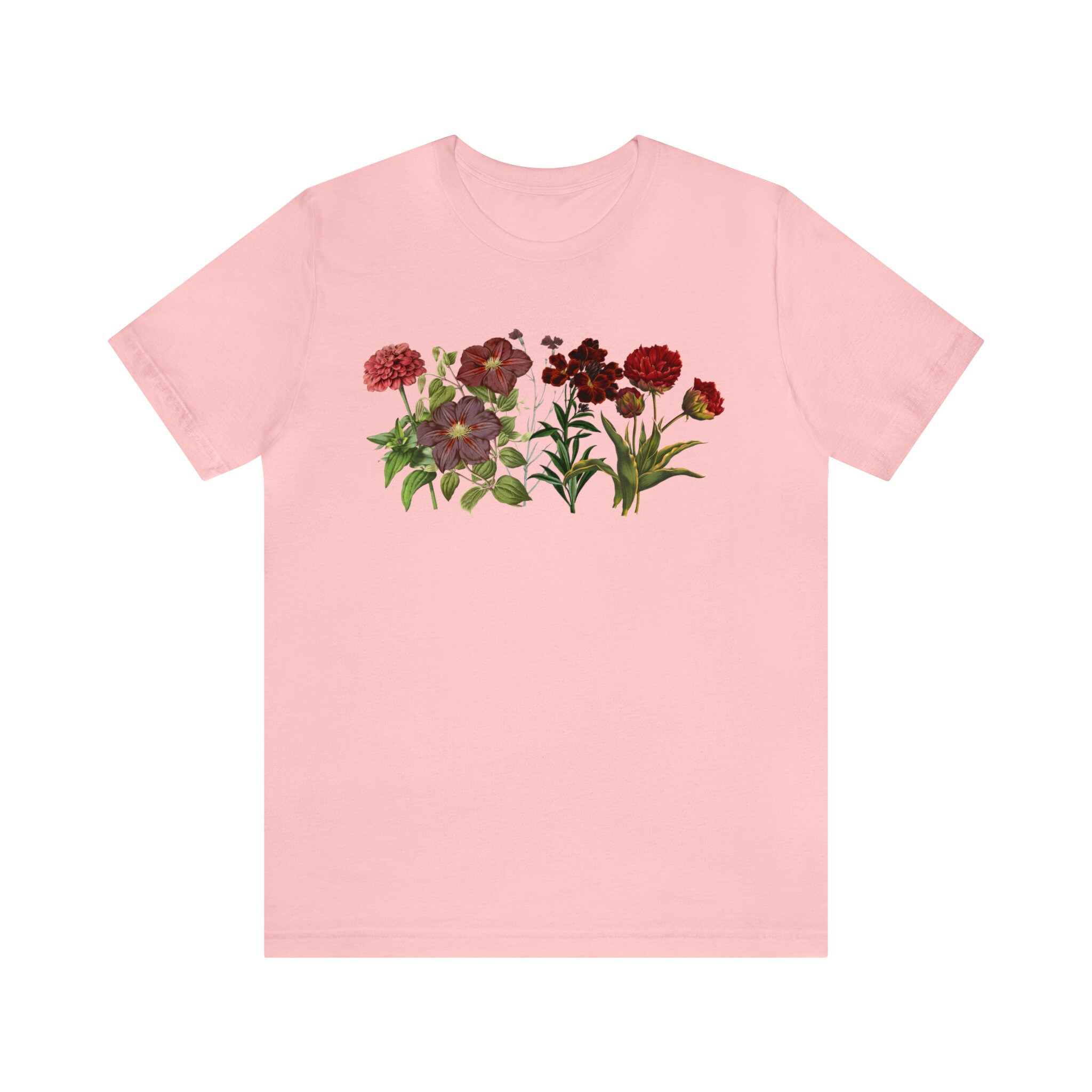 Red Vintage Floral Design Shirt, Flower Tee, Botanical T-shirt, Nature ...