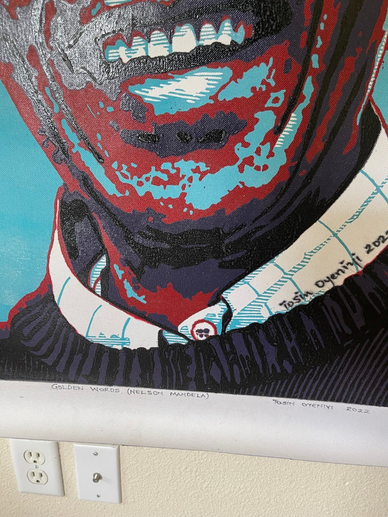 Golden Words, Nelson Mandela, a Large Linocut Artwork From Nigerian ...