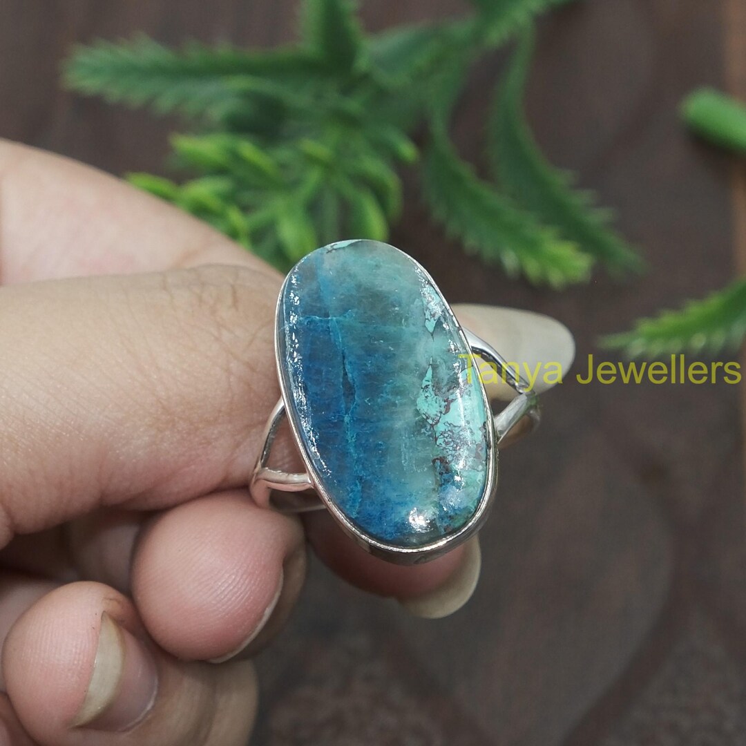 Natural Blue Apatite Ring, Large Stone Statement Ring, 925 Sterling ...