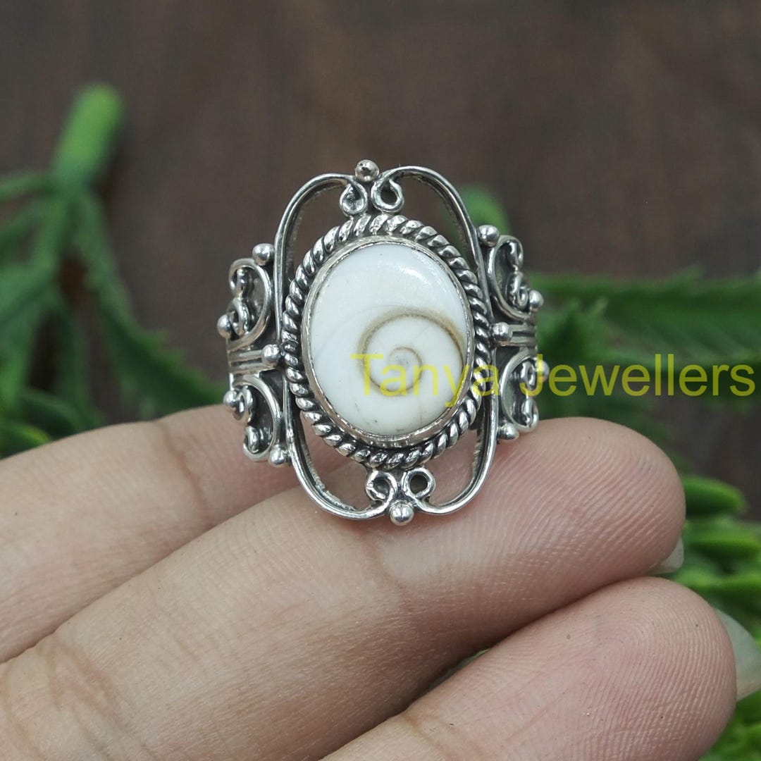 Shiva Eye Shell Ring, 925 Sterling Silver Ring, Large Stone Statement ...