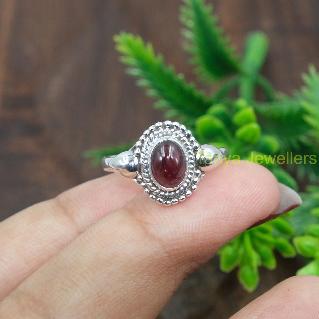 Natural Red Garnet Ring, Red Stone Ring, 925 Sterling Silver Ring ...
